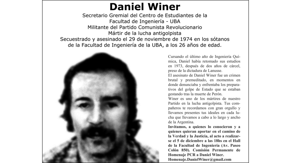 Daniel Winer | Los recordatorios de hoy jueves 29 de noviembre | Página|12
