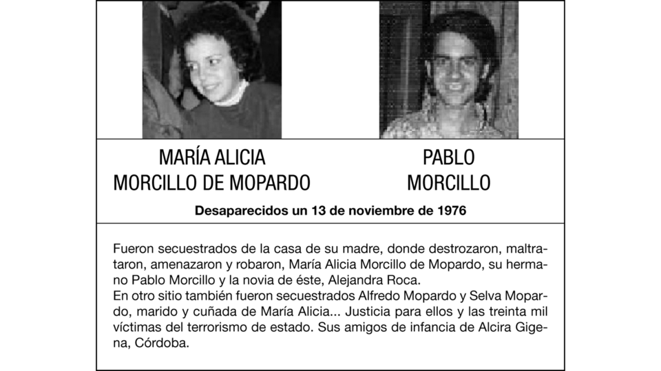 María Alicia Morcillo de Mopardo, Pablo Morcillo | Los recordatorios de ...